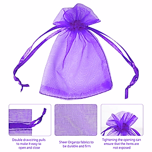 Boshen 100/200PCS Organza Gift Candy Sheer Bags Mesh Jewelry Pouches Drawstring Bulk for Wedding Party Favors Christmas (3" X 4"(100PCS), Purple)