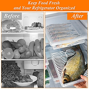 MUXHEL 8 Pcs Food Storage Container for Fridge, X-Large Fruit Storage Containers for Fridge with Lid and Removable Drain Plate, Plastic Freezer Storage Containers for Storing Fruits, Vegetables, Meat