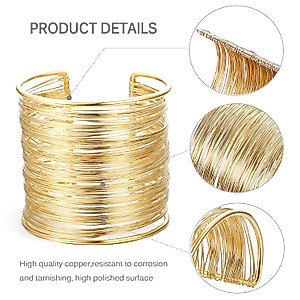 RIOSO 4 Pcs Cuff Bangle Bracelet for Women Open Wide Wire Bracelets Gold Wrist Cuff Wrap Bracelet
