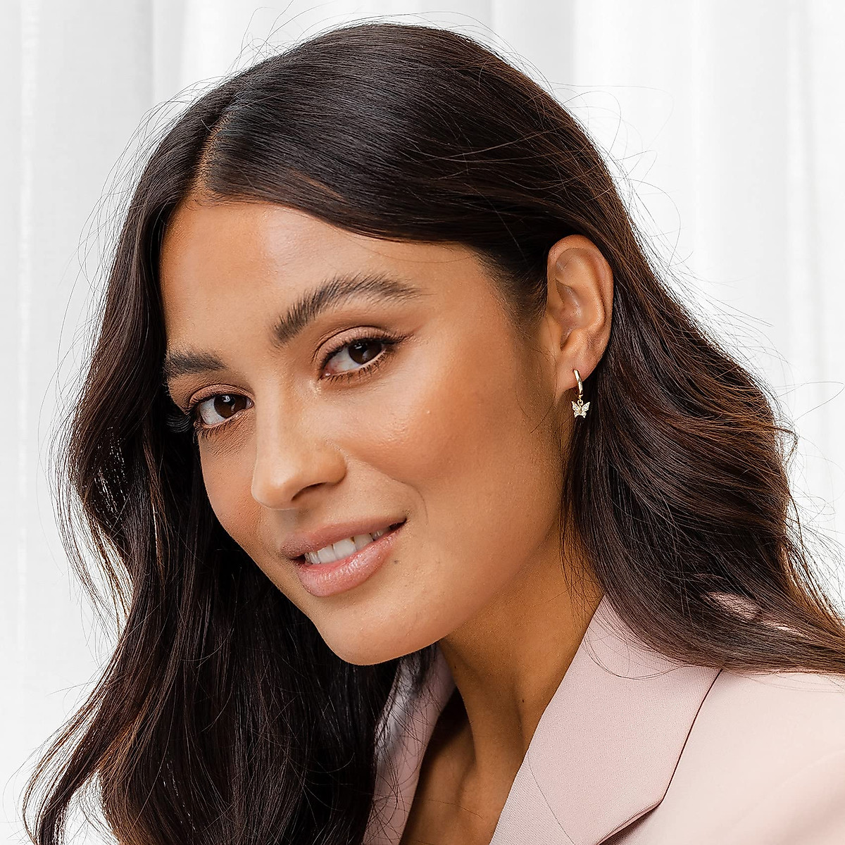 PAVOI 14K Yellow Gold Plated 925 Sterling Silver Post Huggie With Dangle | Small Gold Trendy Hinged Hoop Earrings For Women | CZ Huggie Earrings (Butterfly)