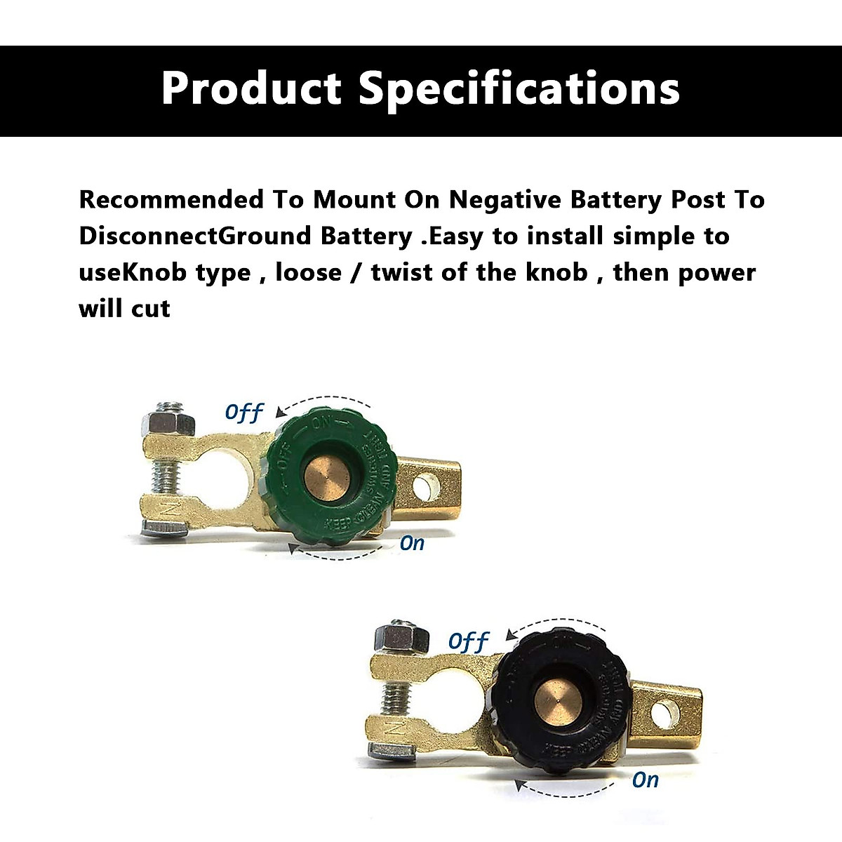 cueclue Pack-2 Cable Cut Off Switch, Copper Cable Terminal Link Quick Switch, Cable Disconnect Switch for Most Cars Boats Trucks (Gold)