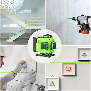 16 Lines Laser Level 360 Self Leveling, 4x360° 4D Green Beam Cross Line Lazer Level with 2 Batteries,360°Horizontal/Vertical Line Laser Remote Control for Tiling Floor Construction and Picture Hanging