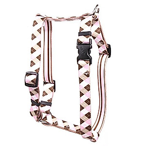 Yellow Dog Design Pink Brown Argyle Roman H Dog Harness, Small/Medium-3/4 Wide fits Chest of 14 to 20"