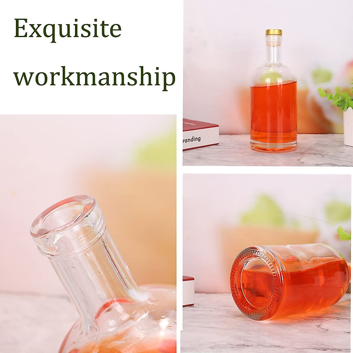 shyliey 8 Pack Clear Glass Bottles 3.4oz/100ml Bottles for Wine Beverages Drinks Oil Vinegar Kombucha Beer Water Soda with Gold Cork Stopper Airtight Lid (8 Pack)