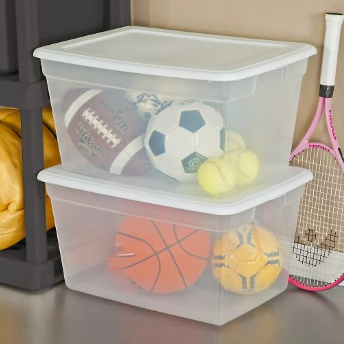 58 Qt Storage Box Clear Base White Lid Set of 8, QH 311