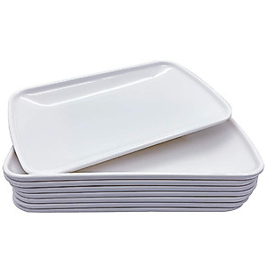 HOMEREFROM 8-Pcs 9.5-inch Rectangular Melamine Dessert/Salad Dishes, Ultralight Durable Plates for Fruit, Snacks, Appetizer and Light Meals, Rectangular Sushi Plate,Safe for Dishwasher (White)