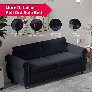 MUZZ Queen Sleeper Sofa Bed with Foldable Mattress, Sectional Loveseat with Pull Out Bed, Modern Pull Out Couch Bed with Rivet Decoration for Living Room,Office (Grey/Queen)