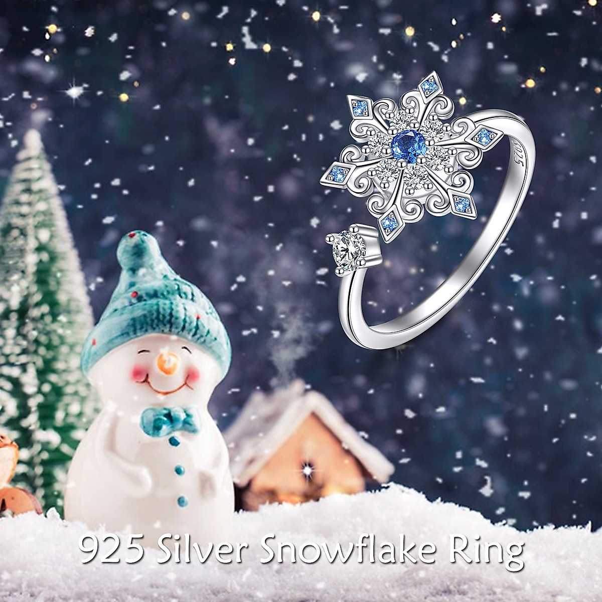 AOBOCO Sterling Silver Fidget Ring Snowflake Anxiety Fidget Spinner Ring Jewelry Birthday Mothers Day Gifts for Mom