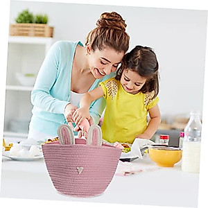 Zerodeko Bohemian Decor Boho Decor 3pcs Rope Rabbit Basket Snacks for Cute Pink Cotton Rope Home Decor Woven Basket