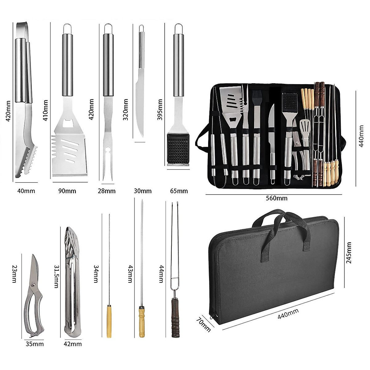 CYXI 20PCS BBQ Grill Tools Set with Storage Bag,Grill Accessories, Portable Grilling Utensil Kit for Travel, Picnics, RVs, Camping, BBQs