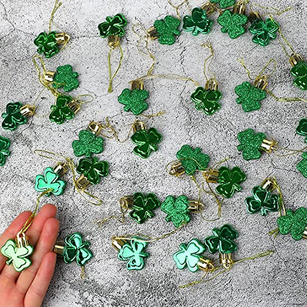 KIMOBER 36PCS St. Patrick's Day Shamrocks Ornaments,Green Luck Clover Hanging Baubles for Irish Festival Home Party Decoration