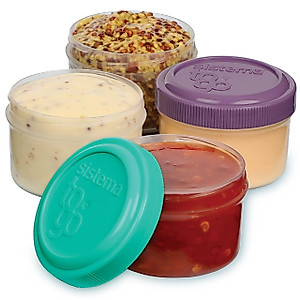 Sistema 4-Piece Salad Dressing and Condiment Containers with Lids for Lunch, Dishwasher Safe, 1.18-Ounce, Multicolor