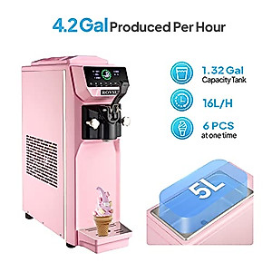 ROVSUN Soft Serve Ice Cream Machine, 4.2 Gal/H Ice Cream Maker Machine with Pre-cooling, 1.32 Gal Tank, LCD Touch Screen, 1050W Soft Serve Machine Countertop for Home, Party, Cafe, Restaurant (Pink)