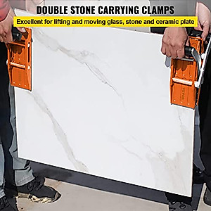 VEVOR 2 PCS Double Handed Stone Carrying Clamps, 1.97 inch (50mm) Granite Lifting Tools with Slip-proof Rubber Pads, 440 lbs Loading Capacity for Moving Marble, Glass, Slabs and Plywood