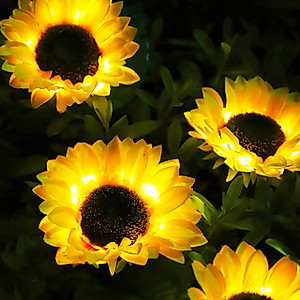 Solar Powered Sunflower Lights Outdoor 2 Pack, Solar Garden Lights Like Real Sunflowers Stake Flower Lamp for Outside, Landscape, Yard, Pathway, Patio, Christmas Decor (2 Sunflowers)
