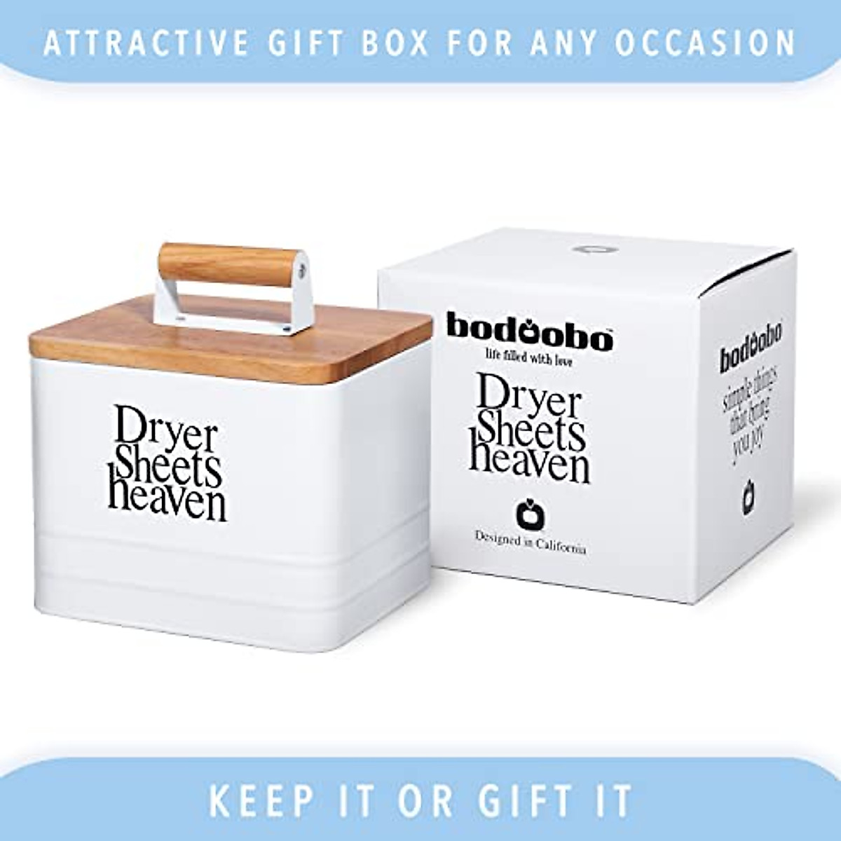 Bodoobo Dryer Sheet Holder for Better Laundry Room Organization Supplies - Dispenser Bin and Practical Decor for Storage - Rustic Farmhouse Design with Practical Wooden Container Lid