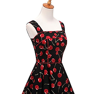 50's Retro Cocktail Summer Tea Dress Women's Rock Sling Floral Dot Dress Swing Party Dress（DV8025-M） Black Cherry