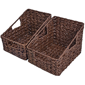GRANNY SAYS Wicker Storage Baskets, Waterproof Wicker Basket with Handles, Trapezoid Woven Storage Bins for Organizing, Decorative Wicker Basket, Brown, 2-Pack