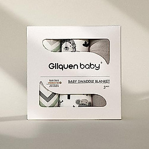 GLLQUEN BABY Organic Swaddle Sleep Sacks for Newborn - Baby Swaddles 0-3 Months, 3-Pack Newborn Swaddle Sack, Gray Stripe & Animal World, Baby Swaddle Blanket Wrap (Small/Medium)