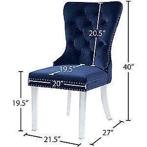 Meridian Furniture Miley Collection Modern | Contemporary Velvet Upholstered Dining Chair with Deep Button Tufting and Sturdy Acrylic Lucite Legs, Set of 2, Navy, 21.5" W x 27" D x 40" H, Blue