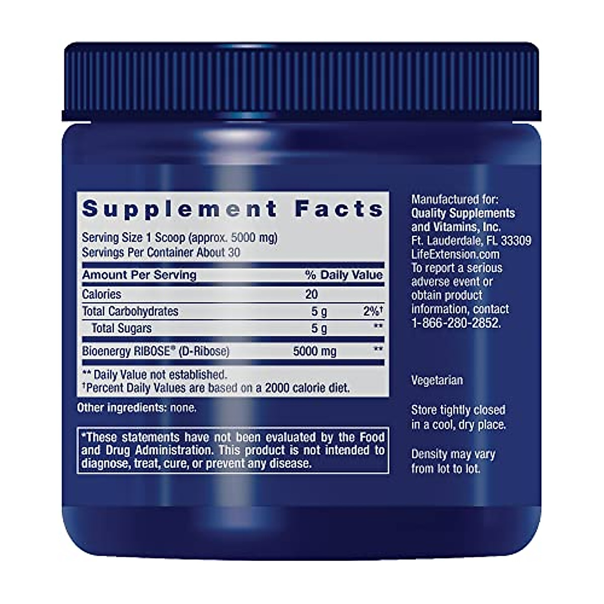 Life Extension D-Ribose Powder - For Energy Management & Heart - Muscle Health Supplement After Exercise - Vegetarian, Gluten-Free, Non-GMO - 150g (30 Servings)