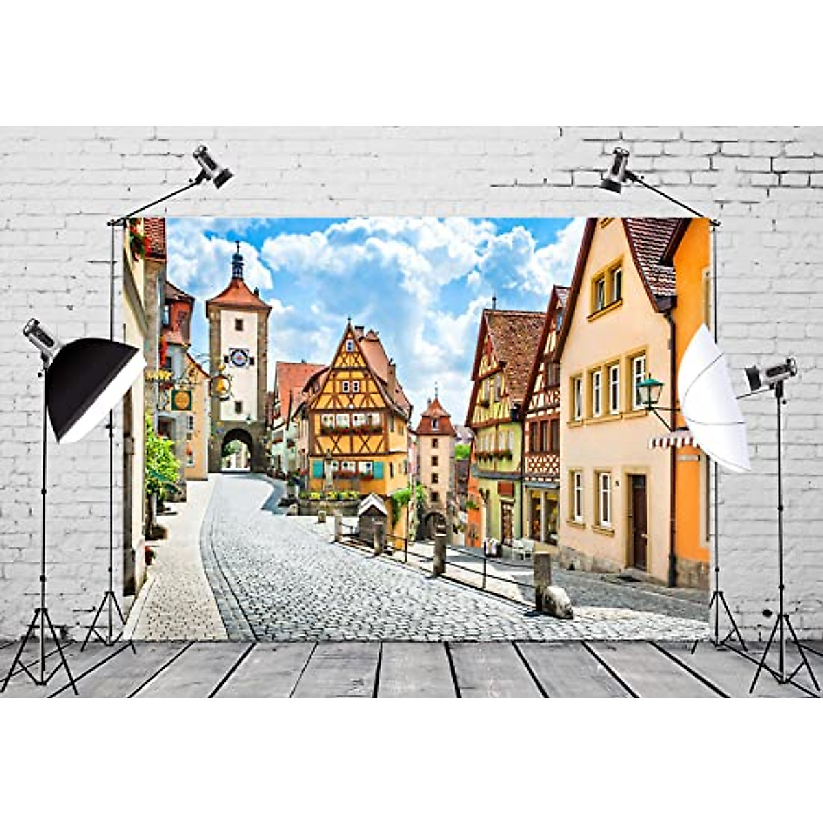 BELECO Oktoberfest Backdrop 15x8ft Fabric German Bavaria Town Street Backdrop Oktoberfest Bavarian Party Decorations Holiday Travel Background Wallpaper Home Decor Portrait Photoshoot Studio Props