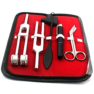 PRECISE CANADA: Color Black - Set of 5 PCS Reflex Percussion Taylor Hammer + PENLIGHT + Tuning Fork C 128 C 512 + Bandage Scissors 5.5"