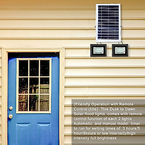 Richarm Solar Flood Lights Outdoor Remote,Dual 42 LEDs 6500K Lights Dusk to Dawn Solar Security Lights,16.4ft Separated Cables IP65 Waterproof Solar Lights for Barn,Pool,Garage