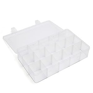 Juvielich Clear Plastic Organizer Box, 15 Grids Storage Container Jewelry Box with Adjustable Dividers, for Beads Art DIY Crafts Jewelry Fishing Tackles 11.02"x6.69"x2.17"(LxWxH)