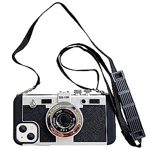 Yatchen Emily in Paris Phone Case for iPhone 13 Pro Max Cute 3D Vintage Camera Phone Case with Lanyard Adjustable Shoulder Strap Unique Cool Silicone PC Case for iPhone 13 Pro Max Girls Women Black