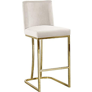 Meridian Furniture Heidi Collection Modern | Contemporary Velvet Upholstered Counter Stool with Polished Gold Metal Frame, Cream, 16" W x 19.5" D x 36.5" H