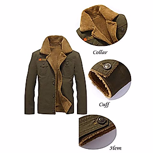 Litteking Men's Winter Fleece Coat Casual Military Bomber Jacket Stand Collar Cotton Cargo Outwear Black XL