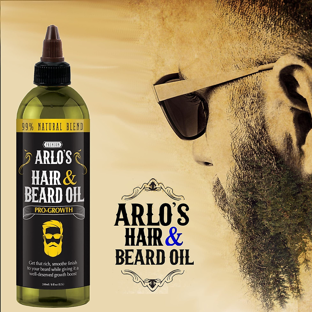 Arlo's Pro-Growth Hair and Beard Oil 8 oz. - Hair Oil, Mustache Oil and Beard Oil Growth