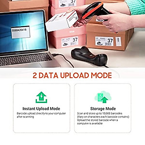 Tera Pro Series Wireless 1D 2D QR Barcode Scanner with Cradle Display Counting Screen Extra Fast Scanning Speed Ultra High Resolution Handheld Image Bar Code Reader for Warehouse Inventory HW0008