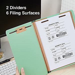 Staples 614454 Pressboard Classification Folders 2/5 Top Tab LTR 2 Div Green 20/Bx