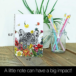 Tree-Free Greetings 12 Pack All Occasion Notecards,Eco Friendly,Made in USA,100% Recycled Paper, 4"x6", White Tiger Flowers (FS56930)