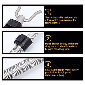 DOITOOL Garment Rod Hanger Retriever Pole- Adjustable High Reach Garment Hook Closet Pole- Extendable Reaching Stick Pole to Easily Reach Clothes and Closet Poles (Silver) Garment Hook Reach Pole