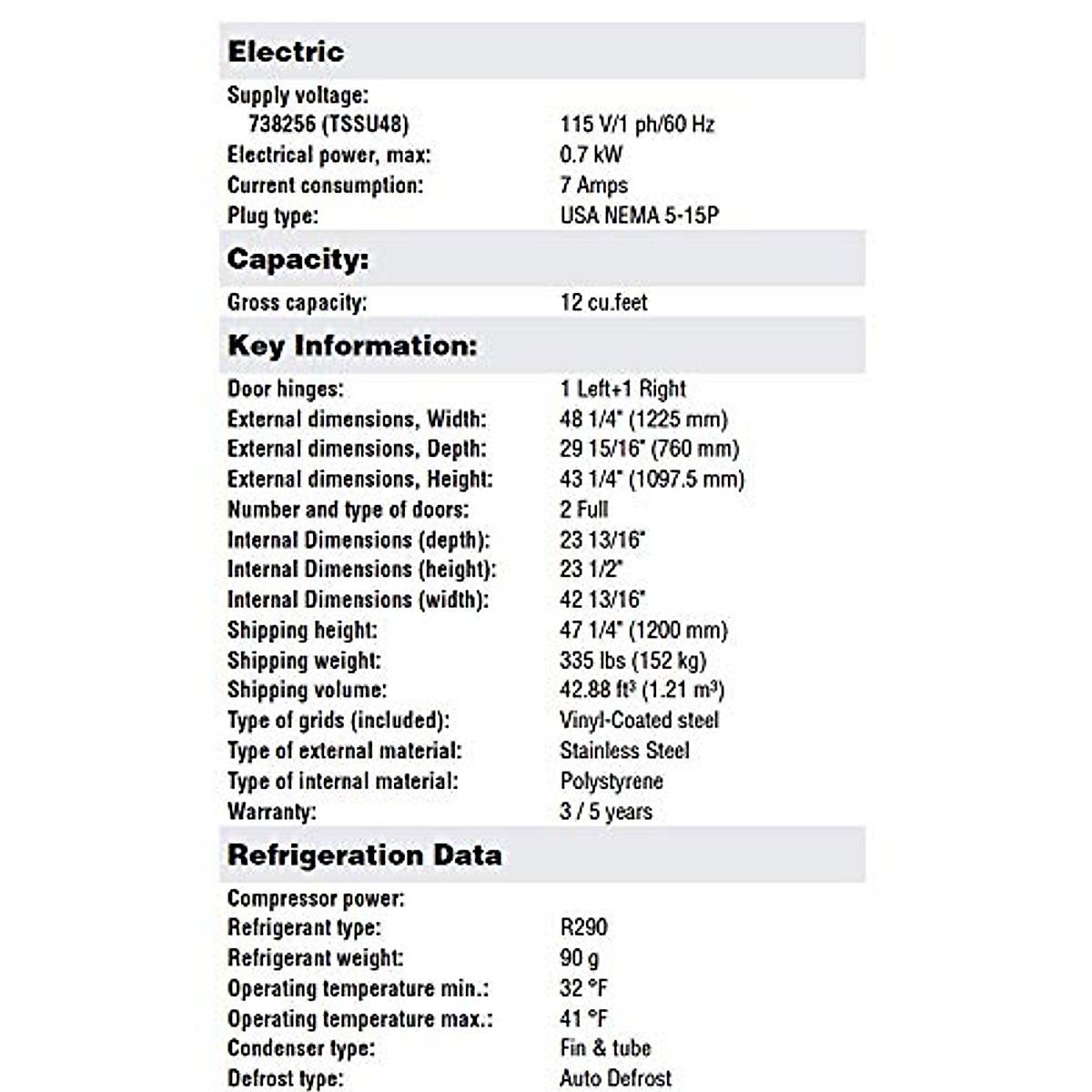Kelvinator KCHST48.12 Stainless Steel Sandwich/Salad Preparation Table, 48" with 12GN 1/6 containers