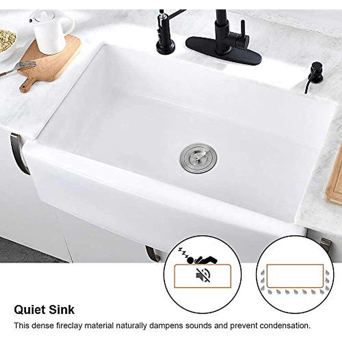 33 Inch White Farmhouse Sink-Hovheir 33x21 Fireclay Farmhouse Kitchen Sink Handcrafted Apron Front Farmhouse Sink Single Bowl Farm Sink White Farmers Sink Extra Deep Wide Curved Front Rustic Sink