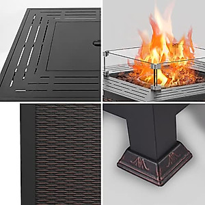 EMBRANGE 32In Propane Fire Pit Table,50,000BTU Auto-Ignition Gas Fire Pit Table with Glass Wind Guard, CSA Certification,Outdoor Fire Pit for Deck/Patio/Porch/Poolside, Black