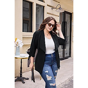 Plus Size 3/4 Sleeve Blazers for Women Business Casual Blazers for Work Lightweight Blazers Suit Jackets Black 20W