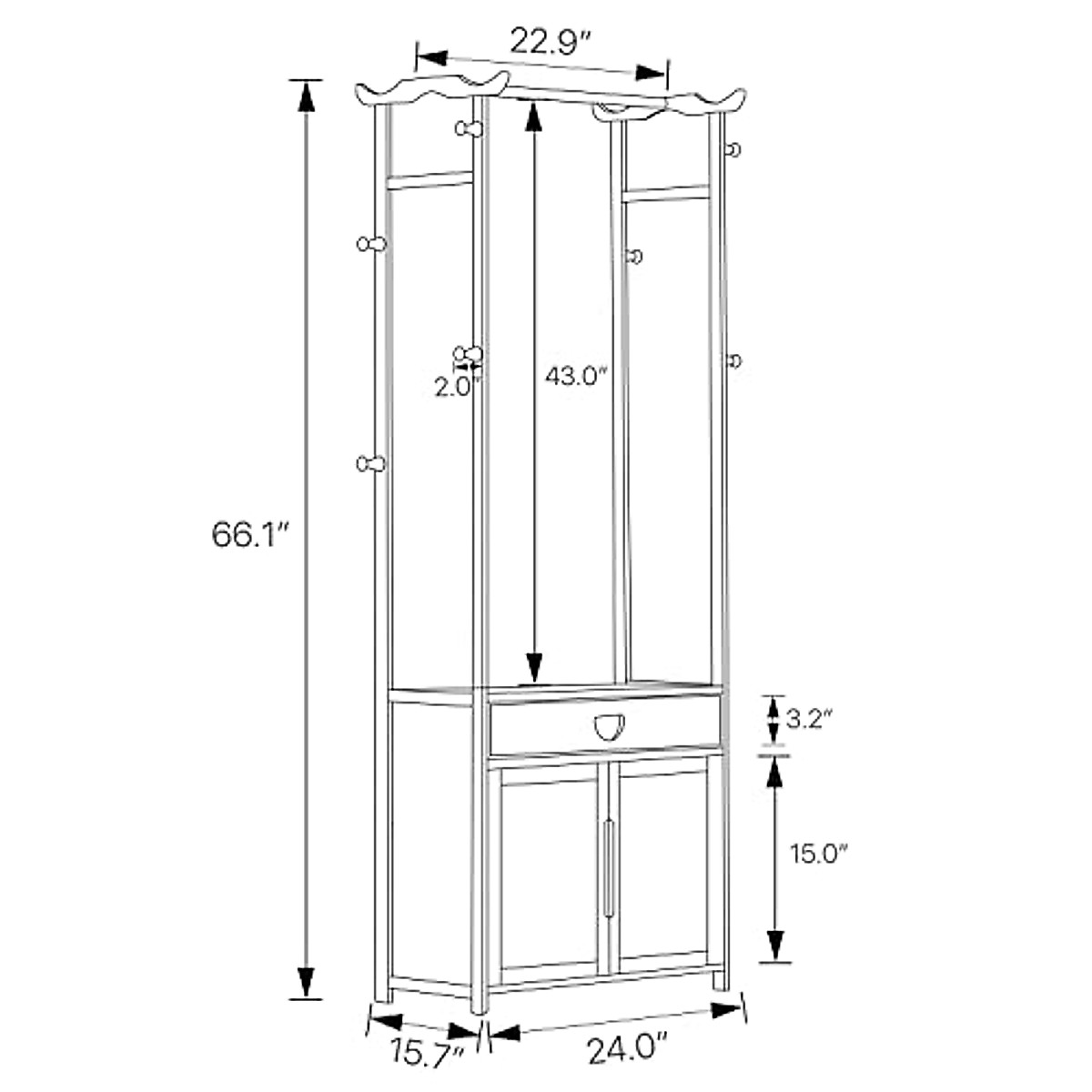 MoNiBloom Bamboo Free Standing Closet Organizer with Drawer, Clothing Rack with 1 Shelf, 1 Hanging Rods, 8 Hooks & Storage Cabient for Bedroom Living Room Office, Natural