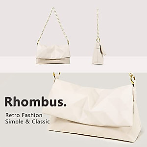 Small Chain Shoulder Bags Clutches Rhombus Evening Bags Crossbody Bags Hobo PU Vegan Leather Trendy Purse for Women(white-2)
