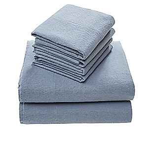 Comfort Spaces Cotton Flannel Breathable Warm Deep Pocket Sheets with Pillow Case Bedding, Queen, Blue Solid 4 Piece