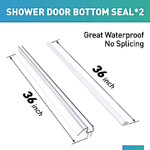 FCSOTSPS Shower Door Bottom Seal, 2 PCS 3/8" x 36" Shower Door Sweep for 3/8 Inch Glass, Frameless Glass Shower Door Seal Strip - Stop Shower Leaks and Create a Water Barrier