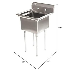 Kratos 29N-007-Commercial NSF 1 Compartment Sink - 18"Wx18"Lx12"H Bowl Size - 18-Gauge Stainless Steel