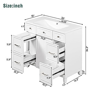 CuisinSmart 36" Bathroom Vanity Cabinet,White Modern Bathroom Vanities Sink Combo,Ample Storage Space Vanity with Sink and Countertop with 3 Drawers and 1 Door,18 x 36 x 34 (Without Faucet)