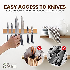 Acacia Wood Stronger Magnetic Knife Holder for Wall (16” x 2” x .78”) - Magnetic Knife Block- Adhesive Knife Magnetic Strip - Easy-to-Install Kitchen Utensil and Holder for Modern Kitchen Knife Holder