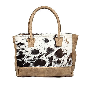 Myra Bag Black & White Cowhide & Leather Handbag S-1314, 13.5" W x 10" H x 4" D