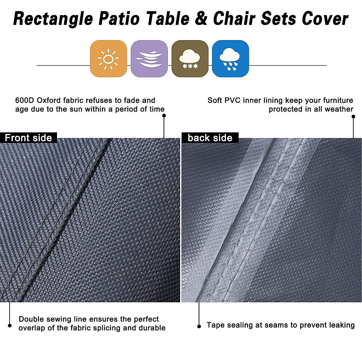 ABCCANOPY Outdoor Rectangular Patio Furniture Covers 600D Oxford Heavy Duty Table Cover Waterproof Windproof Anti-UV Dust Proof Protective Covers Dining Table & Chair Set Cover 90x64x28 inches